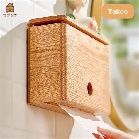 กล่องใส่ทิชชู่กระดาษชำระแบบติดผนังวัสดุไม้สนแบบดึงแผ่นสไตลล์ Minimal Homey รุ่น Takeo