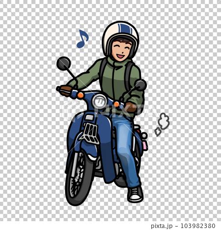 小型バイクにまたがってにっこり笑う男性のイラスト通勤通学のイラスト素材 103982380 PIXTA