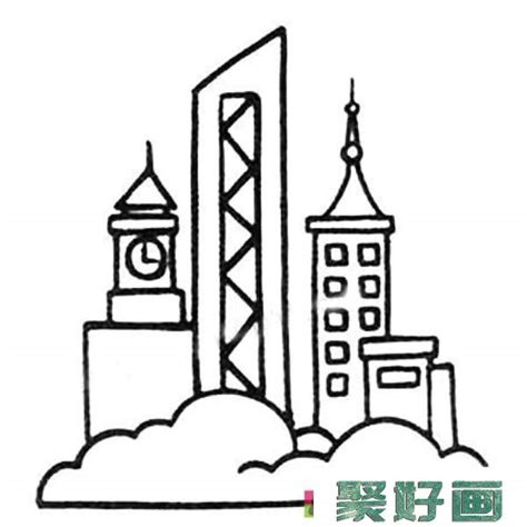 高楼大厦简笔画图片五步画出怎么画简笔画教程 加加色
