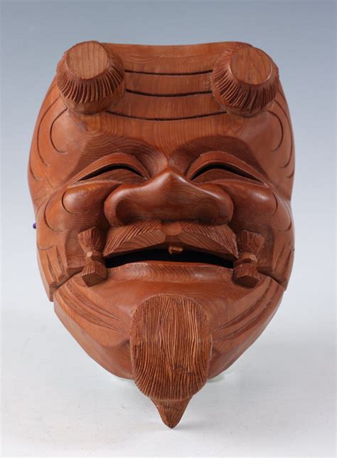 Great Vintage Japanese Hinoki Wooden Noh Mask Okina 翁面 One Knife Car Bronze Museum Japan