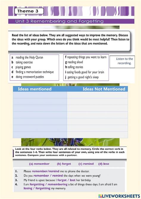 Remembering Andforgetting Worksheet Live Worksheets Worksheets Library