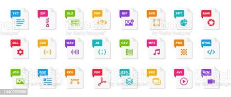 Ikon Jenis File Format File Dalam Desain Datar Ekstensi File Dan