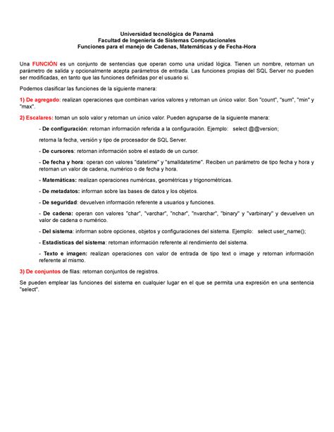 Funciones Para El Manejo De Cadenas Matematicas Y De Fecha Y Hora 2016