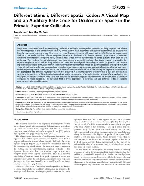 Pdf Different Stimuli Different Spatial Codes A Visual Map And An
