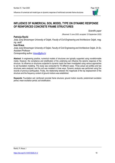 PDF INFLUENCE OF NUMERICAL SOIL MODEL TYPE ON DYNAMIC RESPONSE OF REINFORCED CONCRETE FRAME