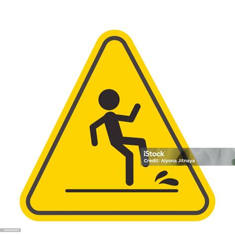젖은 바닥 주의 경고 삼각형 표지판 흰색 배경에 분리된 노란색 기호 벡터 그림 검은색에 대한 스톡 벡터 아트 및 기타 이미지 검은색 경계 표지 글라이딩 Istock