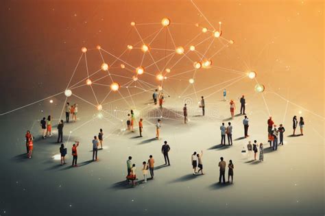 Group Of People Standing In Circle Around Network Of Spheres Collaborative Technology Concept