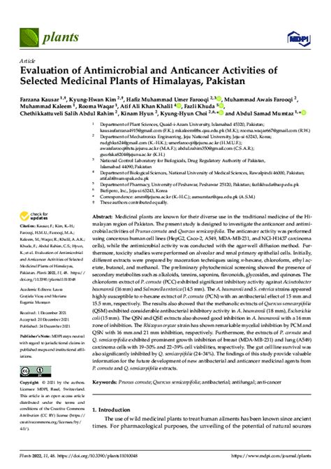Pdf Evaluation Of Antimicrobial And Anticancer Activities Of Selected Medicinal Plants Of