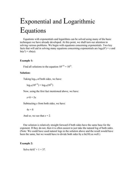 Exp Log Equations Pdf