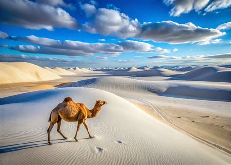 Majestic Camel Trek Across The Pristine White Sands Of The Gobi Desert An Aerial Perspective