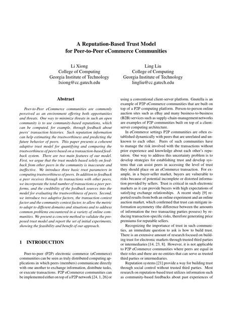 Pdf A Reputation Based Trust Model For Peer To Peer Ecommerce Communities