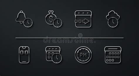 Set Line Alarm Clock App Mobile Clock Day Time Calendar And Time Is Money And Flies The