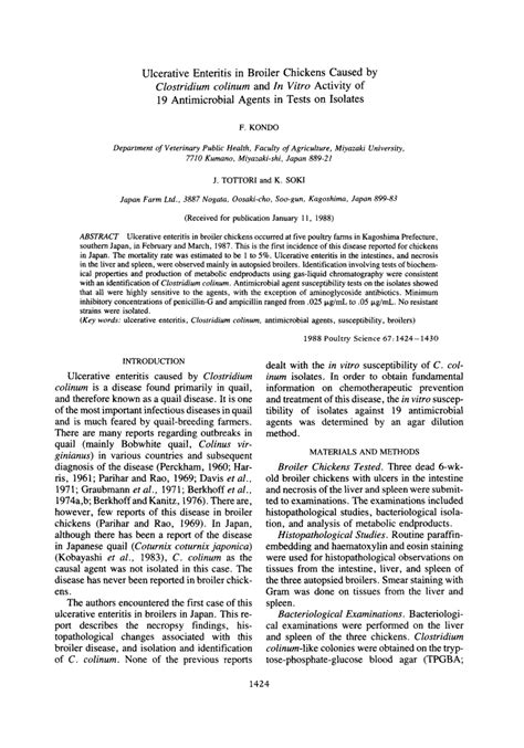 Pdf Ulcerative Enteritis In Broiler Chickens Caused By Clostridium