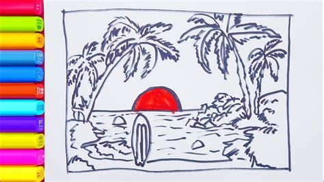 The Sun Rises Above The Sea The Beach Island Coconut Trees Skateboard