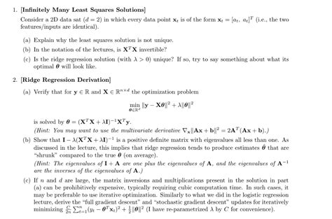 1 Infinitely Many Least Squares Solutions Consider