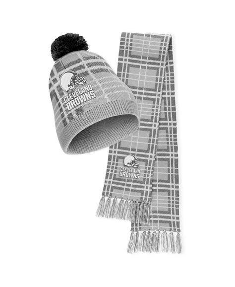 Wear By Erin Andrews Womens Cleveland Browns Plaid Knit Hat With Pom