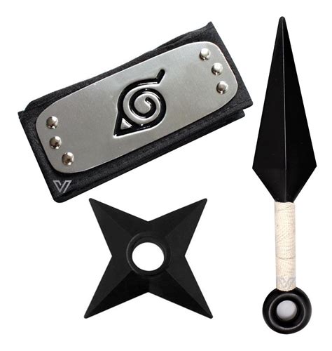 Mega Kit Ninja Naruto Bandana Kunai 25cm Shuriken 10cm