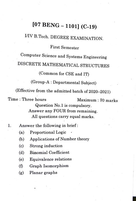 Discrete Mathematical Structures Qpaper 2020 21 Computer Science And