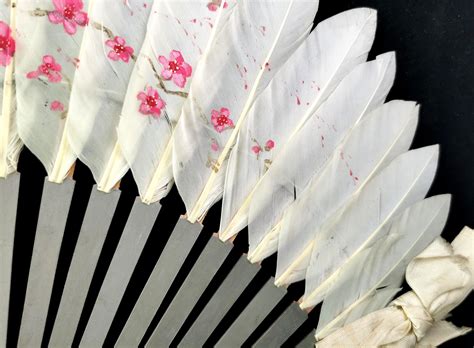 Antique Chinese Feather Hand Fan Birds And Blossom At 1stDibs