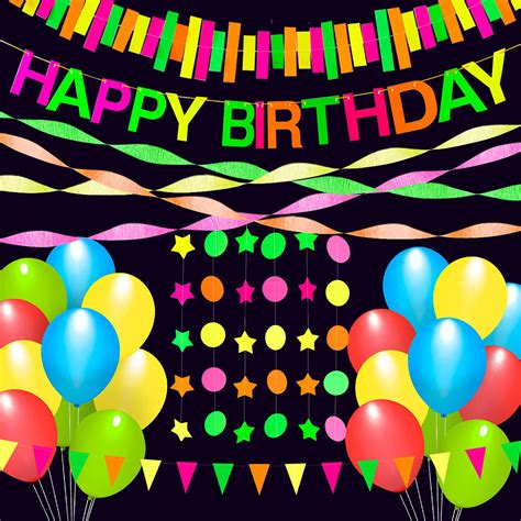 Buy Glow Neon Happy Birthday Banner Rainbow Paper Strip Garland Uv