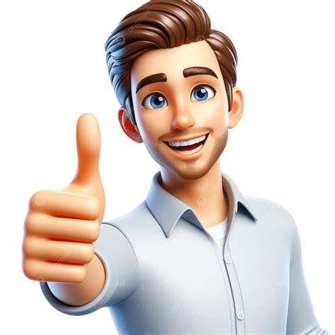 Pria Bahagia Menunjukkan Jempol Karakter Kartun Gaya 3d Pria Bahagia