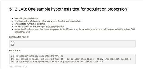 512 Lab One Sample Hypothesis Test For Population Proportion Load The Gpacsv Data Set Find