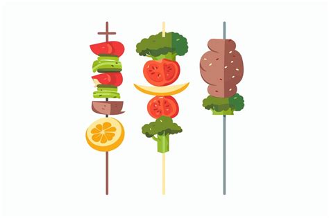 Premium Vector Vegetable And Meat Kebab On Skewer Isolated On White