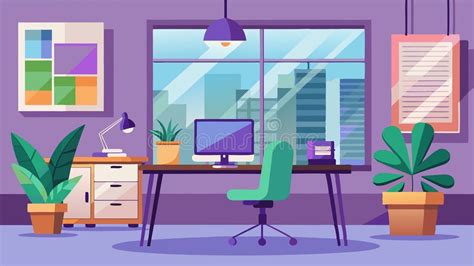 Window In Office Room For Work On Computer Background Design Modern Indoor Corporate Workplace