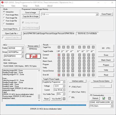 MSP GANG ERROR 23 With M430F5418 5418A MSP Low Power