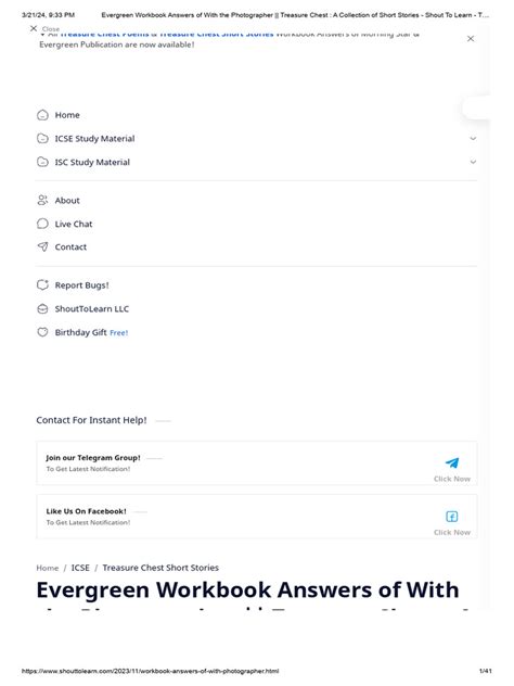 Evergreen Workbook Answers Of With The Photographer Treasure Chest