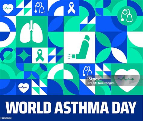 세계 천식의 날 기하학적 모양 패턴 배경 배너 또는 포스터 디자인 템플릿 매년 5 월에 관찰됩니다 휴일 개념 모든 템플릿 카드 포스터 플래카드 템플릿에 사용할 수 있습니다