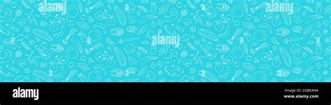 Healthy Lifestyle Seamless Pattern Horizontal Border With Hand Drawn