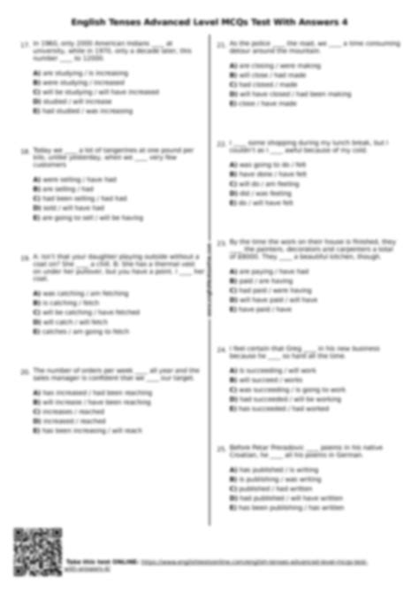 Solution English Tenses Advanced Level Mcqs Test With Answers Englishtestsonline