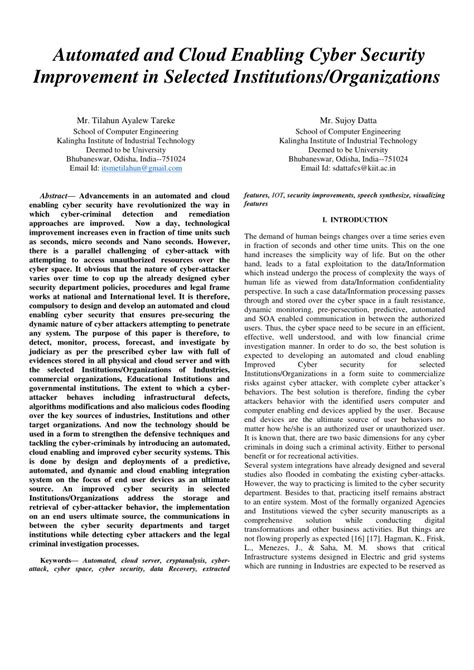 Pdf Automated And Cloud Enabling Cyber Security Improvement In Selected Institutions Organizations
