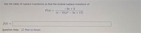 Solved Use The Table Of Laplace Transforms To Find The Chegg