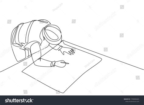 Single Continuous Line Drawing Young Architect Stock Vector Royalty