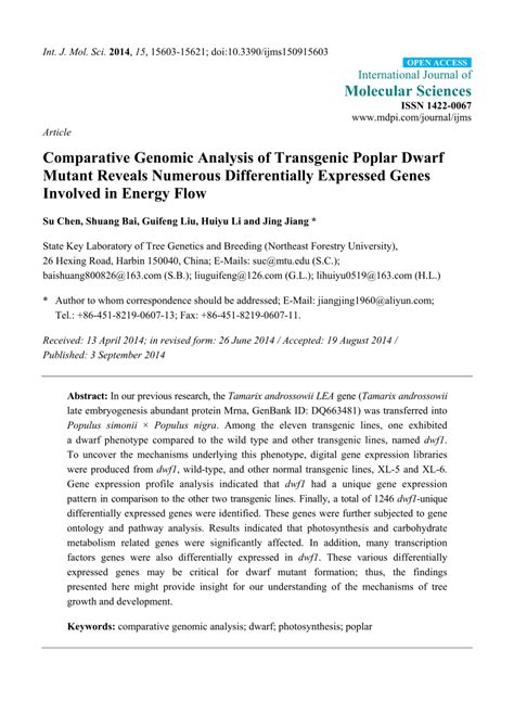 Pdf Comparative Genomic Analysis Of Transgenic Poplar Dwarf Mutant