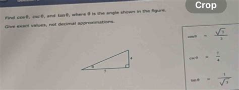 Solved Crop Find cos θ csc θ and tan θ where is the angle