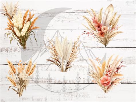 Boho Pampas Grass Clip Art Wedding Clipart Dried Flowers Clip Art