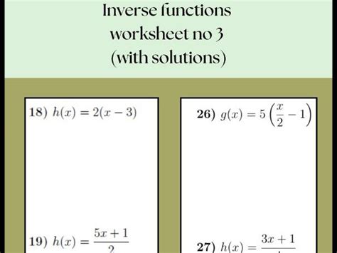 Inverse functions worksheet no 3 (with solutions) | Teaching Resources