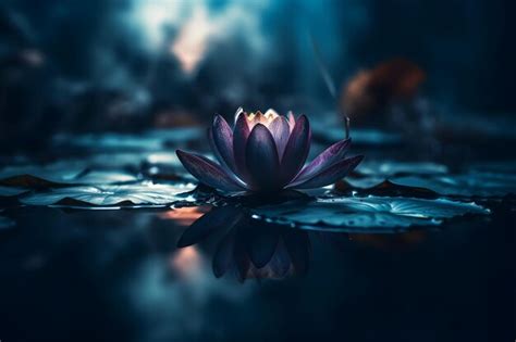 Premium Ai Image Lotus Flower In The Water At Night Neural Network Ai Generated