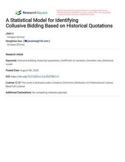 Pdf A Statistical Model For Identifying Collusive Bidding Based On