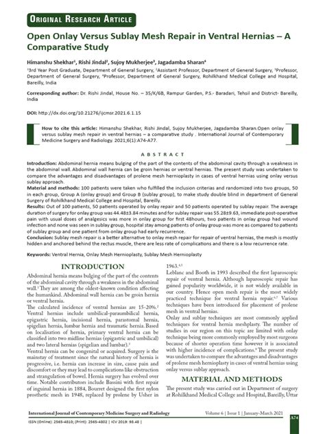Open Onlay Versus Sublay Mesh Repair In Ventral Hernias A Comparative