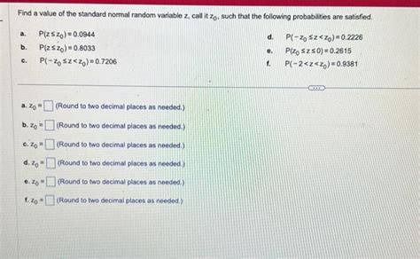 Find A Value Of Standard Normal Variable Z And Call
