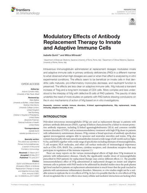 Pdf Modulatory Effects Of Antibody Replacement Therapy To Innate And