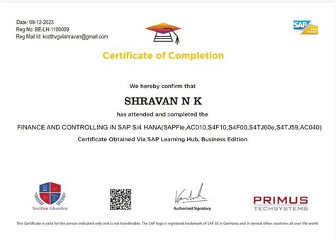 Shravan N K On Linkedin Sap Fico Certificate Course S 4 Hana