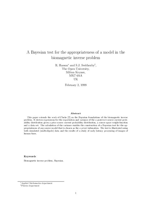 Pdf A Bayesian Test For The Appropriateness Of A Model In The