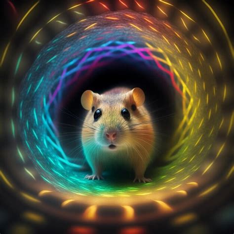 Premium Photo A Mouse Is Coming Out Of A Tunnel With A Rainbow