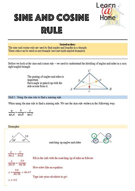 Sine And Cosine Rules Learn At Home Booklet Digital Download By Justaskturner