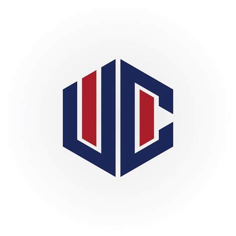 흰색 배경에 고립 된 빨강 파랑 색상의 추상 초기 문자 Uc 또는 Cu 로고 프리미엄 벡터